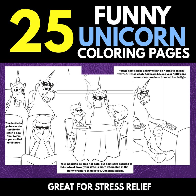 25 Funny Unicorn Coloring Pages Instant Download Printable Art PDF ...