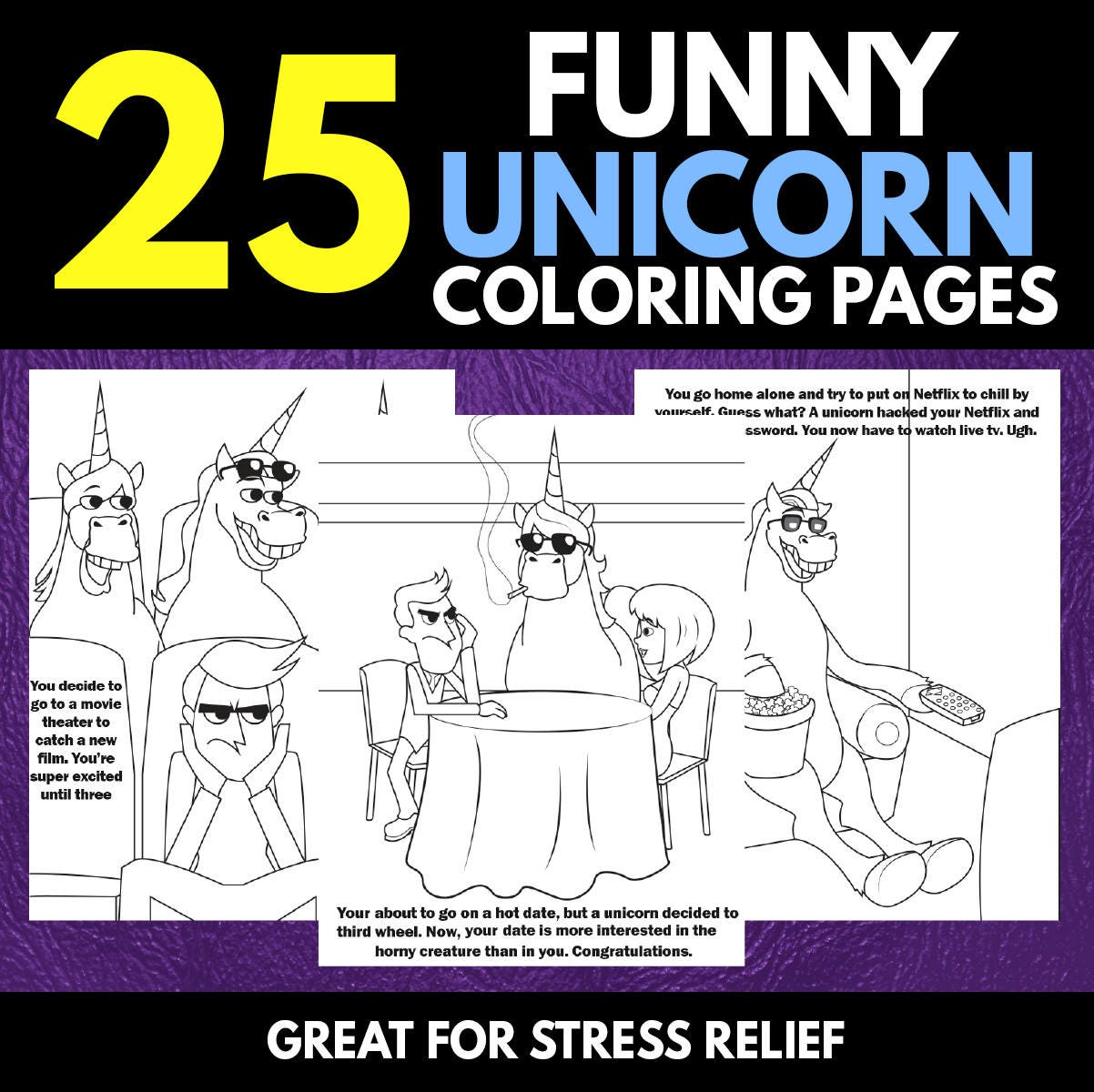 25 Funny Unicorn Coloring Pages - Instant Download Printable Art PDF ...