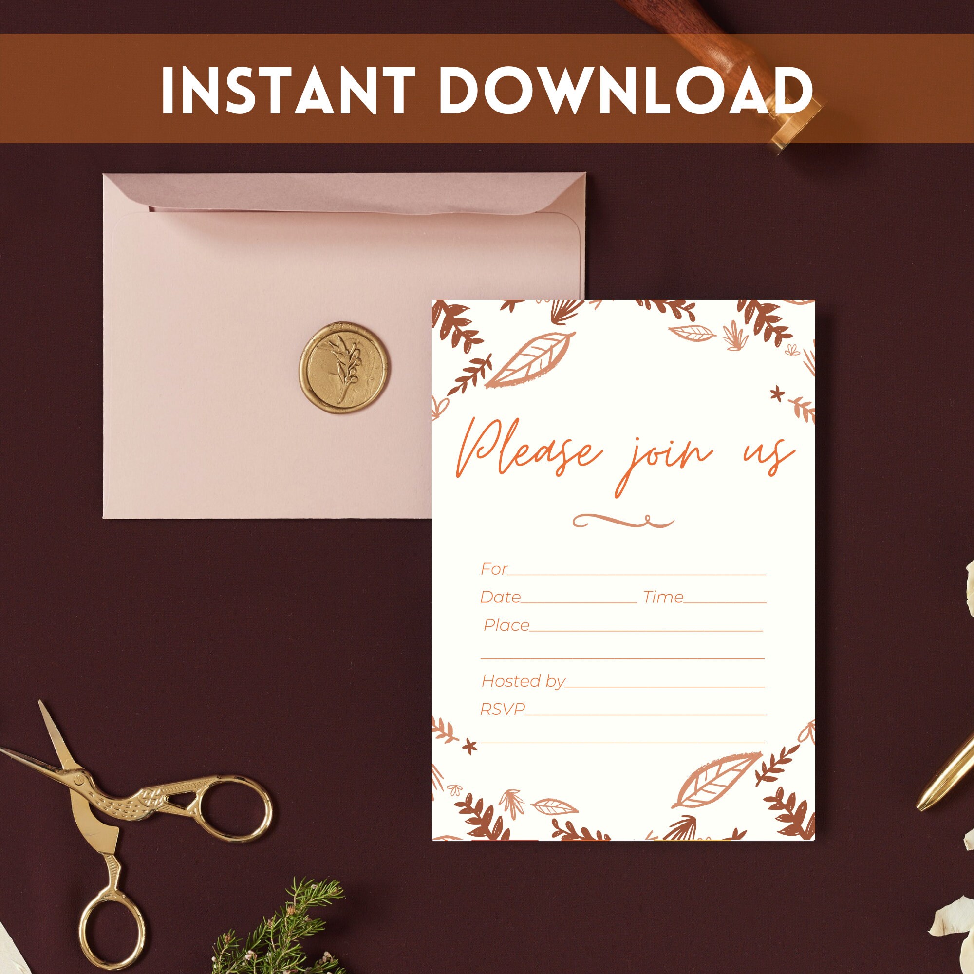 Printable Fall Design Fill in Invitation, Rustic Autumn Invitations ...