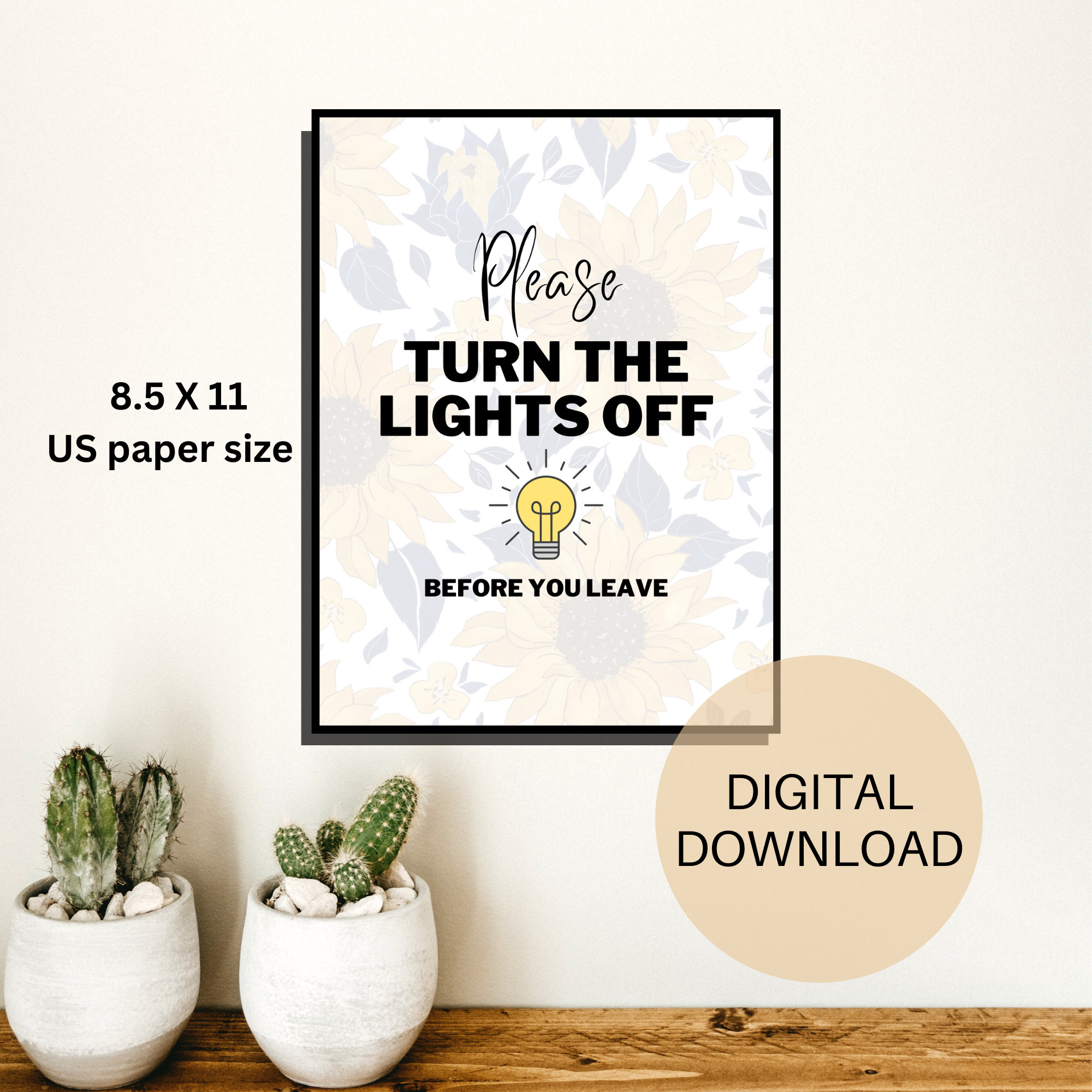 BEST VALUE Please Turn off Lights Sign - Instant Download Turn off the ...