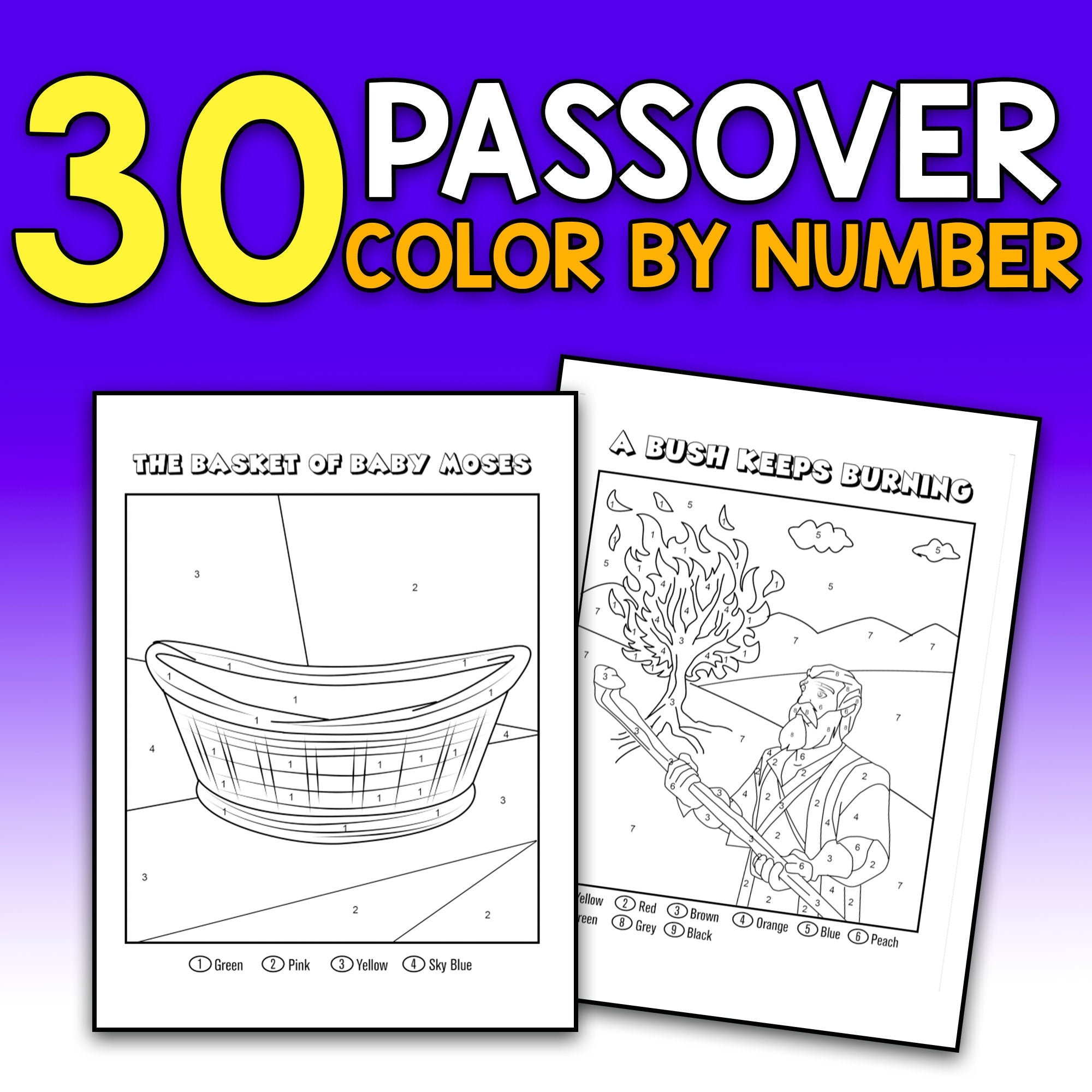 BEST VALUE 30 Pesach Printable Color by Number Coloring Sheets ...
