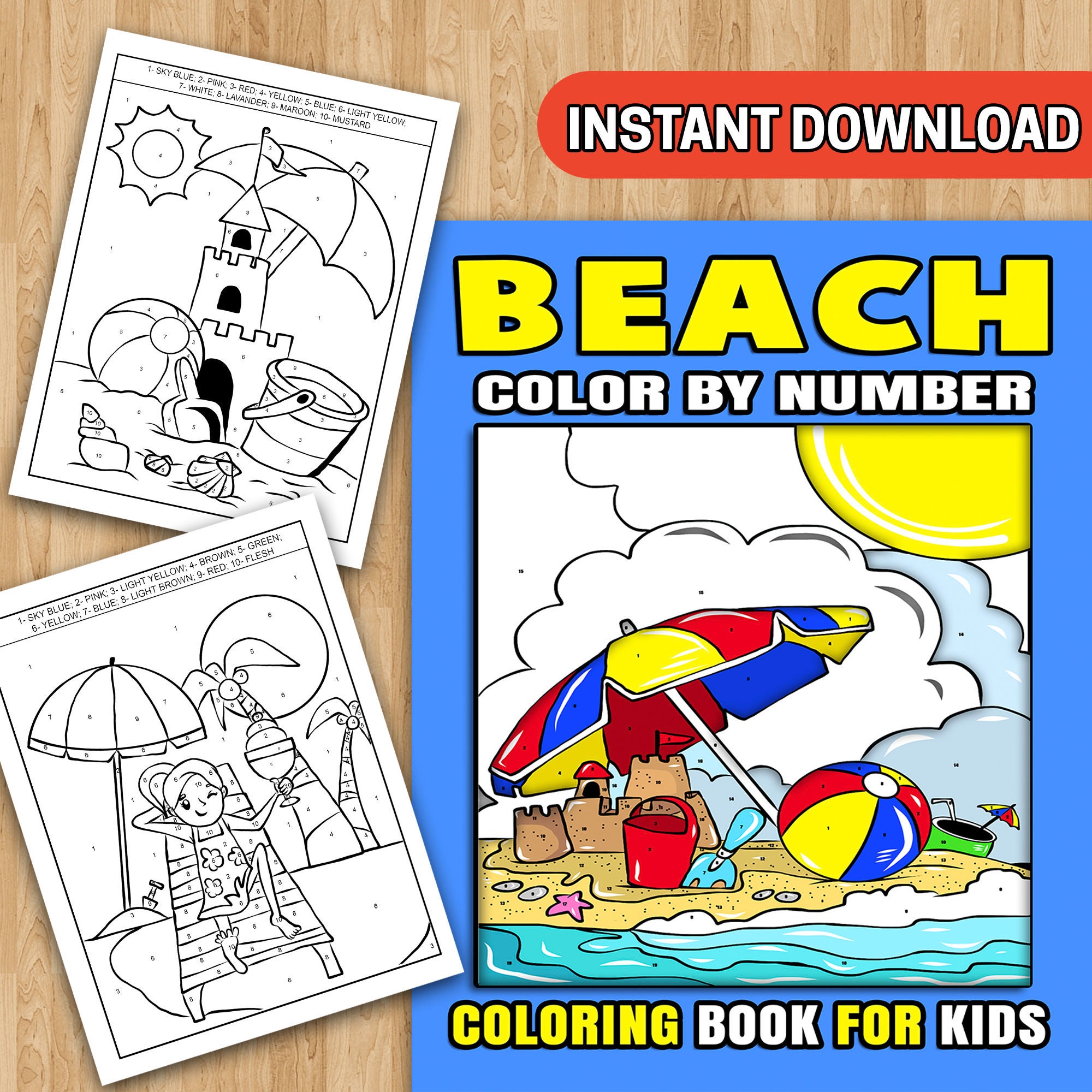 BEST VALUE 50 Beach Color by Number Coloring Book for Kids - Instant ...