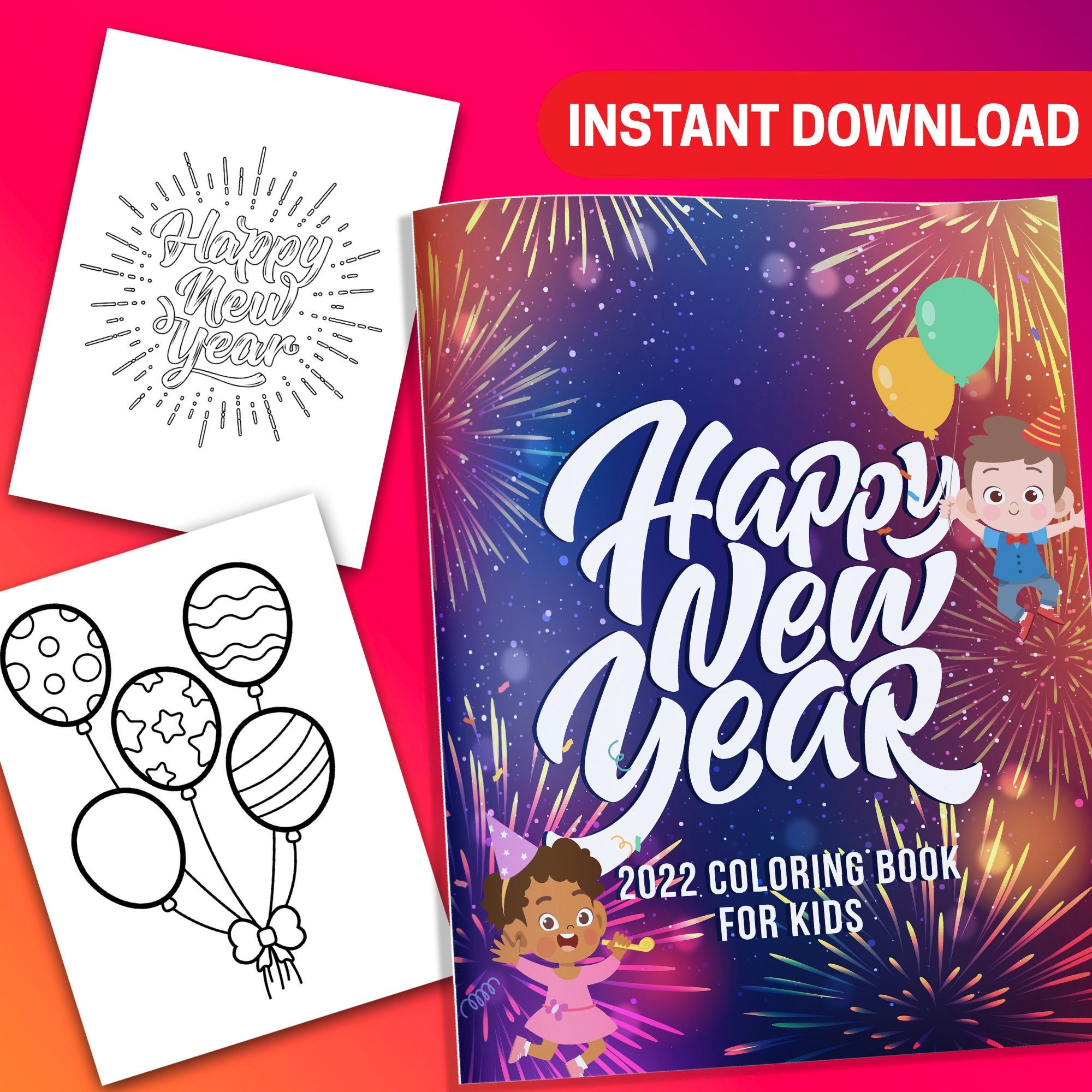 Happy New Year 2022 Coloring Pages Kids