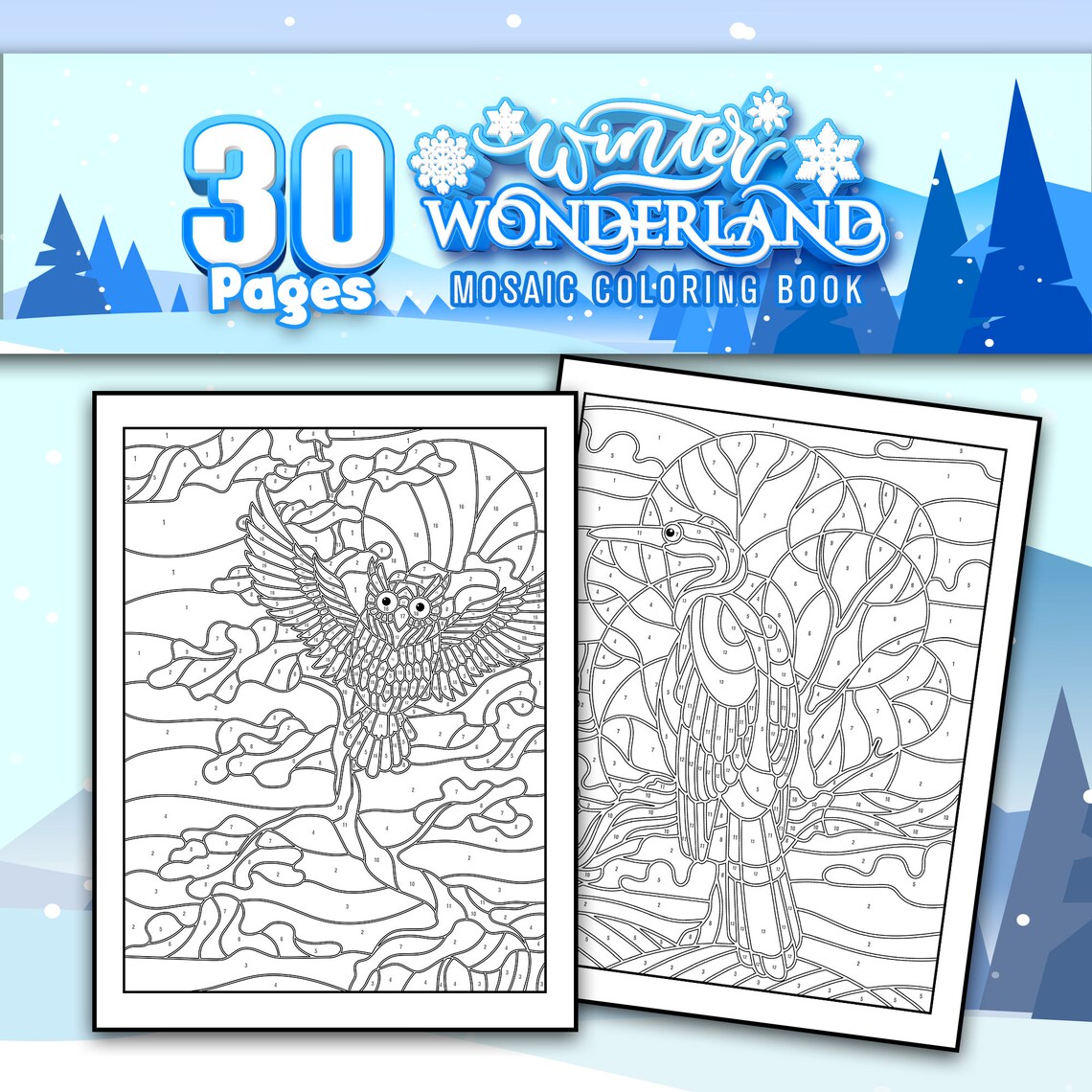 BEST VALUE 30 Winter Wonderland Mosaic Color by Number Book Instant ...