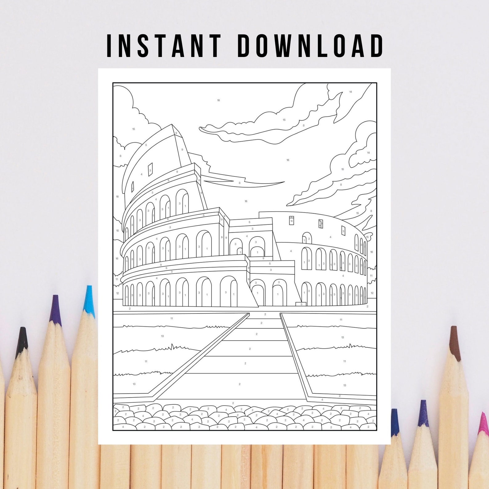 BEST VALUE the Colosseum, Rome Coloring Page Instant Download World ...