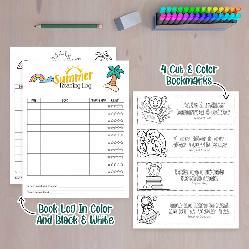 Kids Summer Reading Log W/ FREE Printable Coloring Bookmarks - Etsy