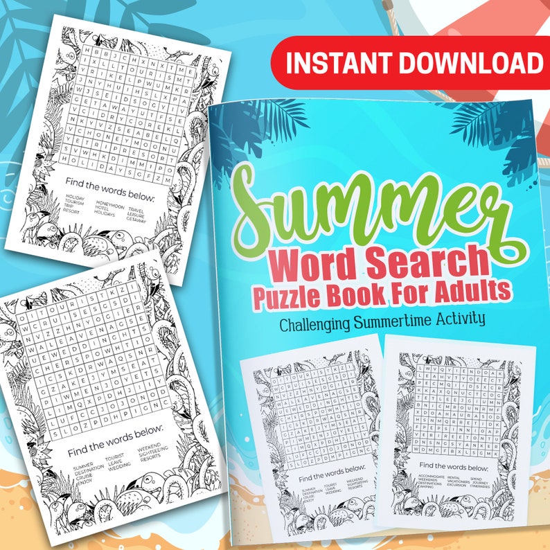BEST VALUE Summer Word Search Puzzle Book for Adults Instant Download ...