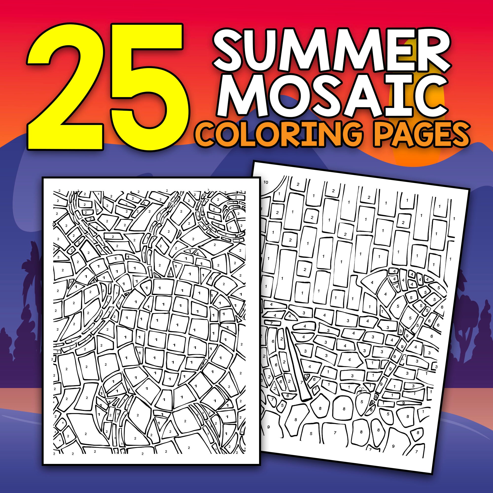 25 Summer Scenes: Color by Number Mosaic Coloring Pages Instant ...
