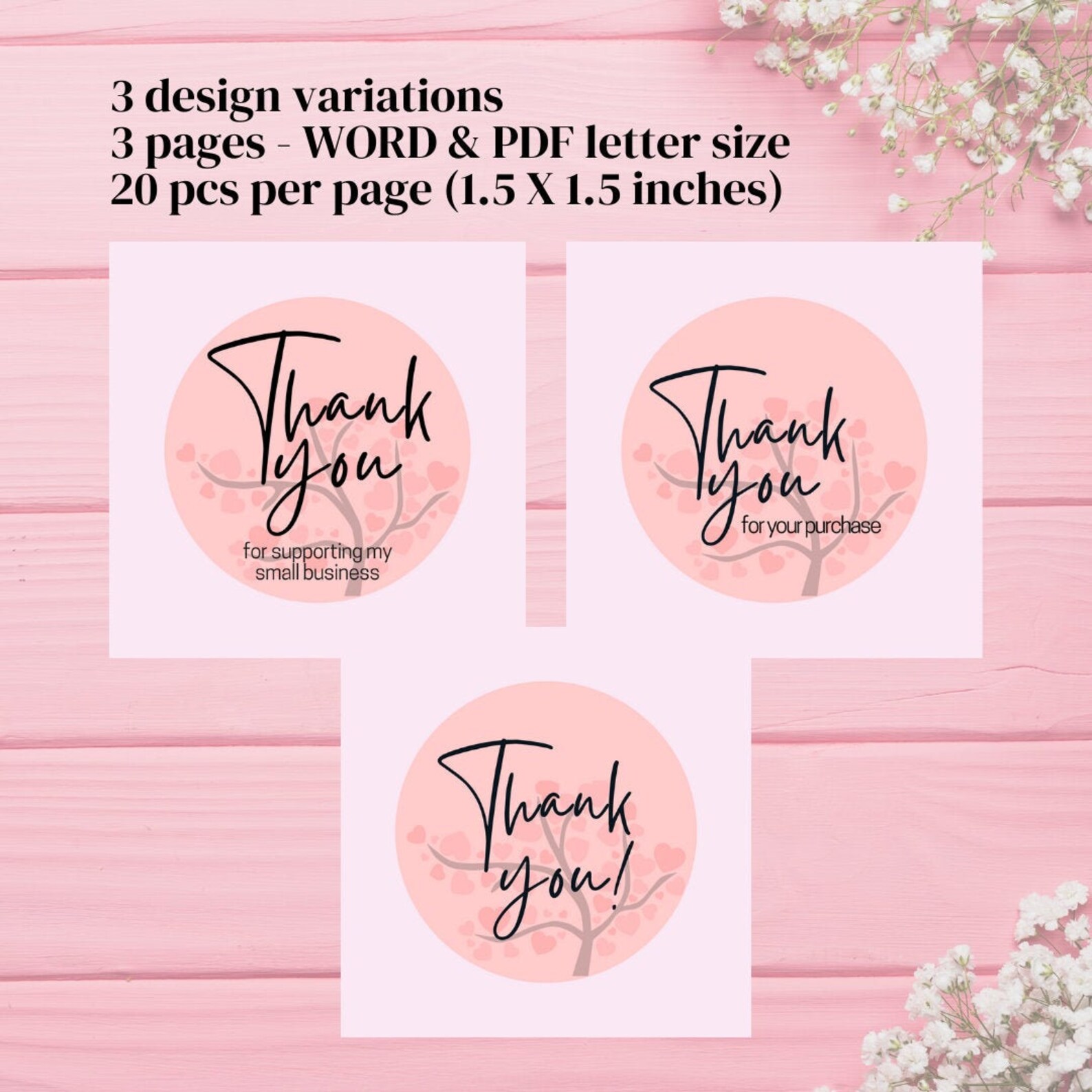 Printable Thank You Stickers - Instant Download Pink Sticker Thank You ...