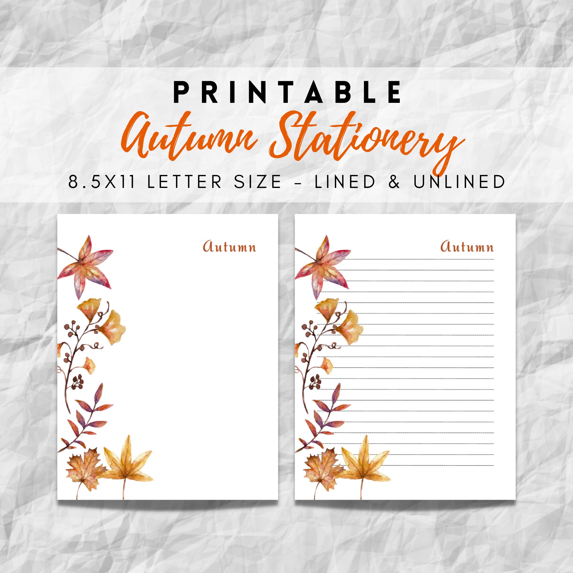 BEST VALUE Printable Autumn Stationery Paper - Instant Download Lined ...