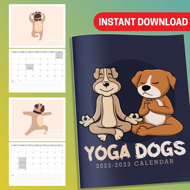BEST VALUE Yoga Dogs 2022-2023 Calendar Printable PDF 16 - Etsy