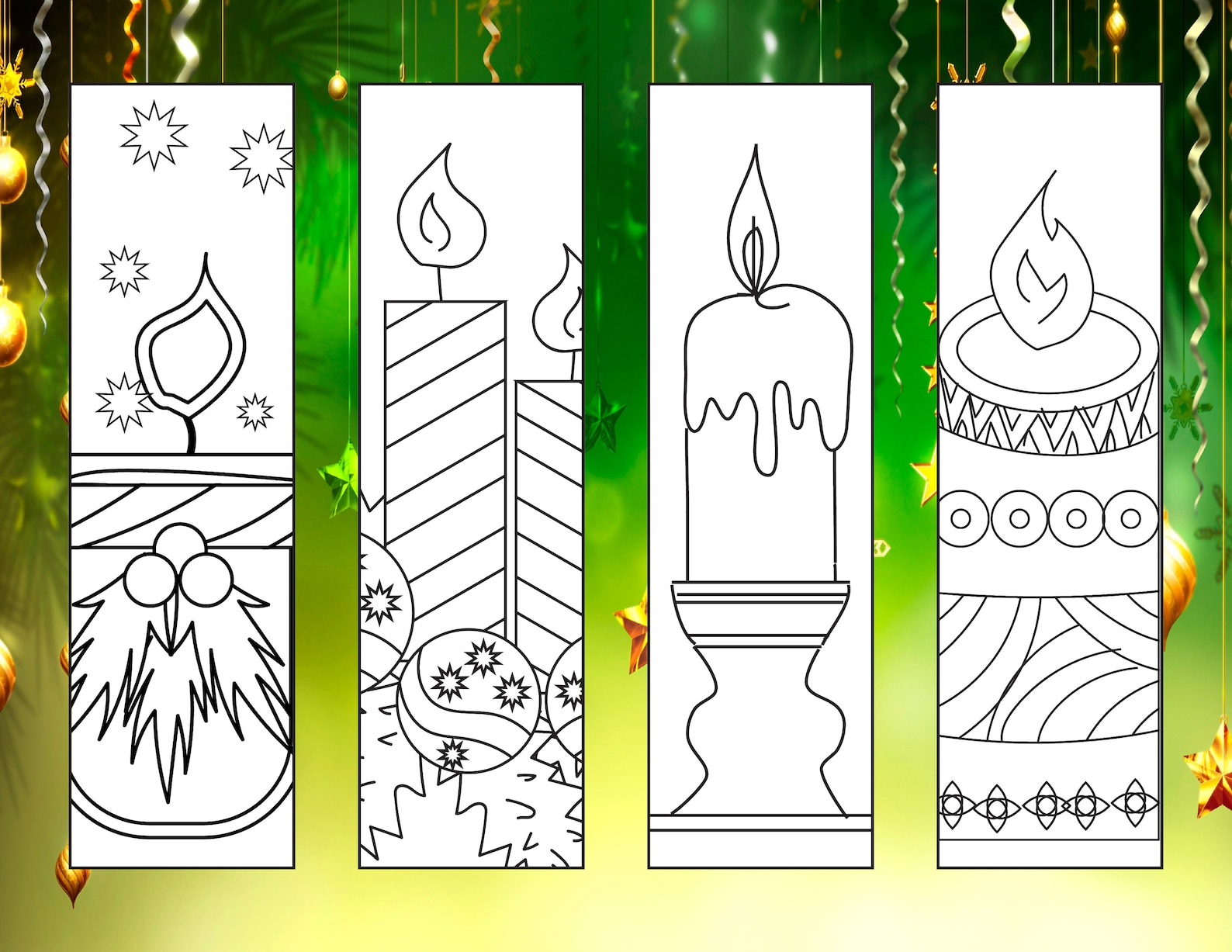 Marcapáginas navideños para colorear Velas navideñas Marcapáginas ...