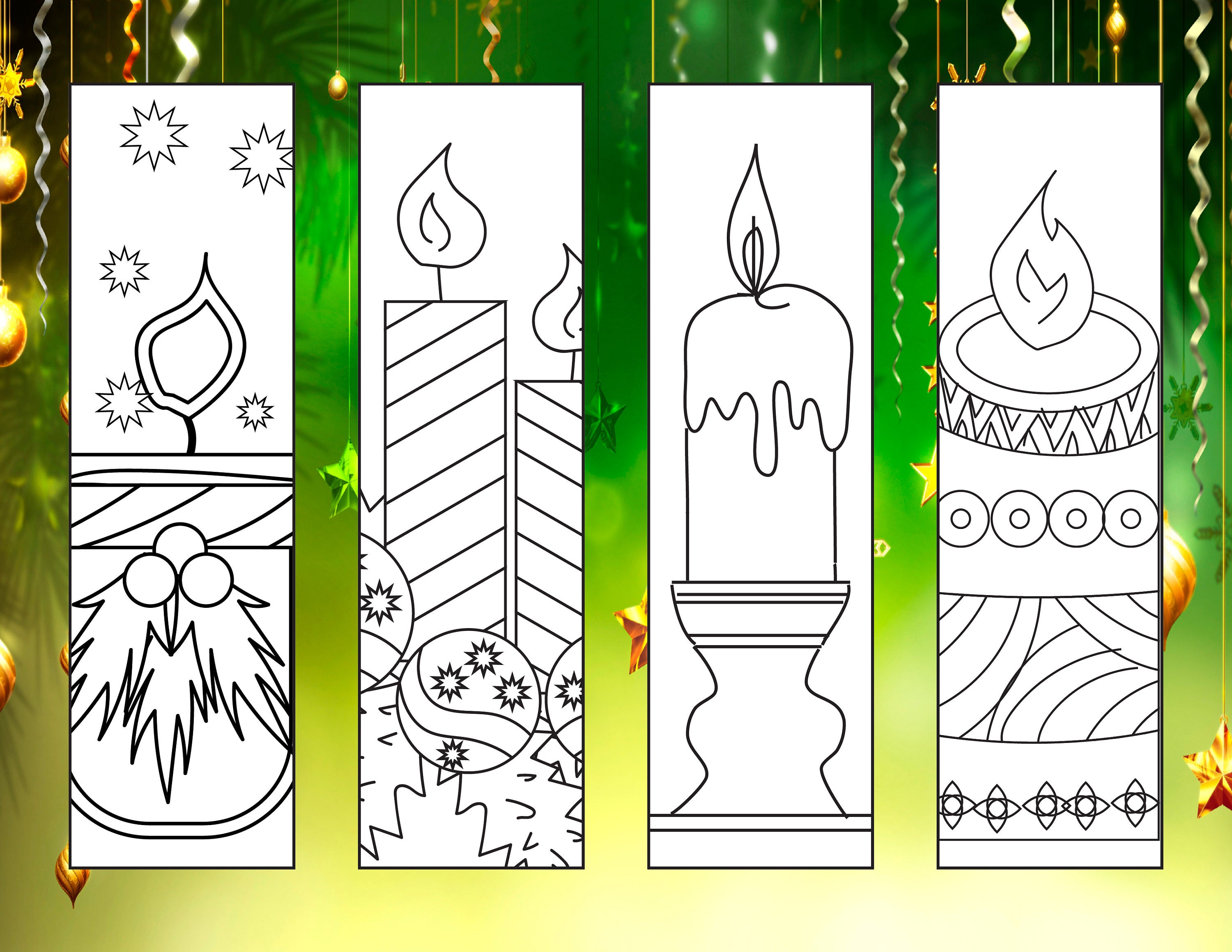 Marcapáginas navideños para colorear Velas navideñas Marcapáginas ...