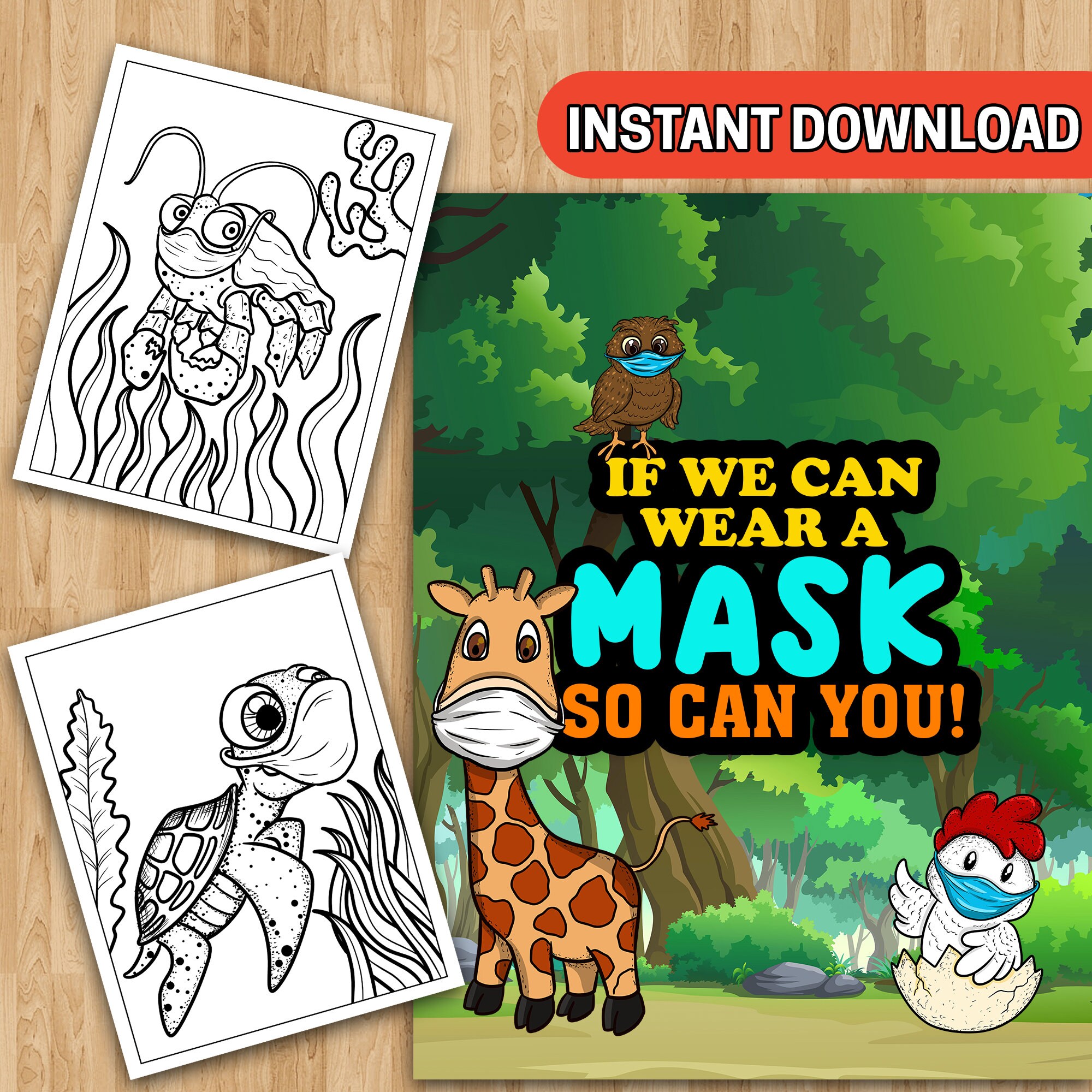 BEST VALUE Printable 30 Baby Animals Wearing Masks Coloring - Etsy