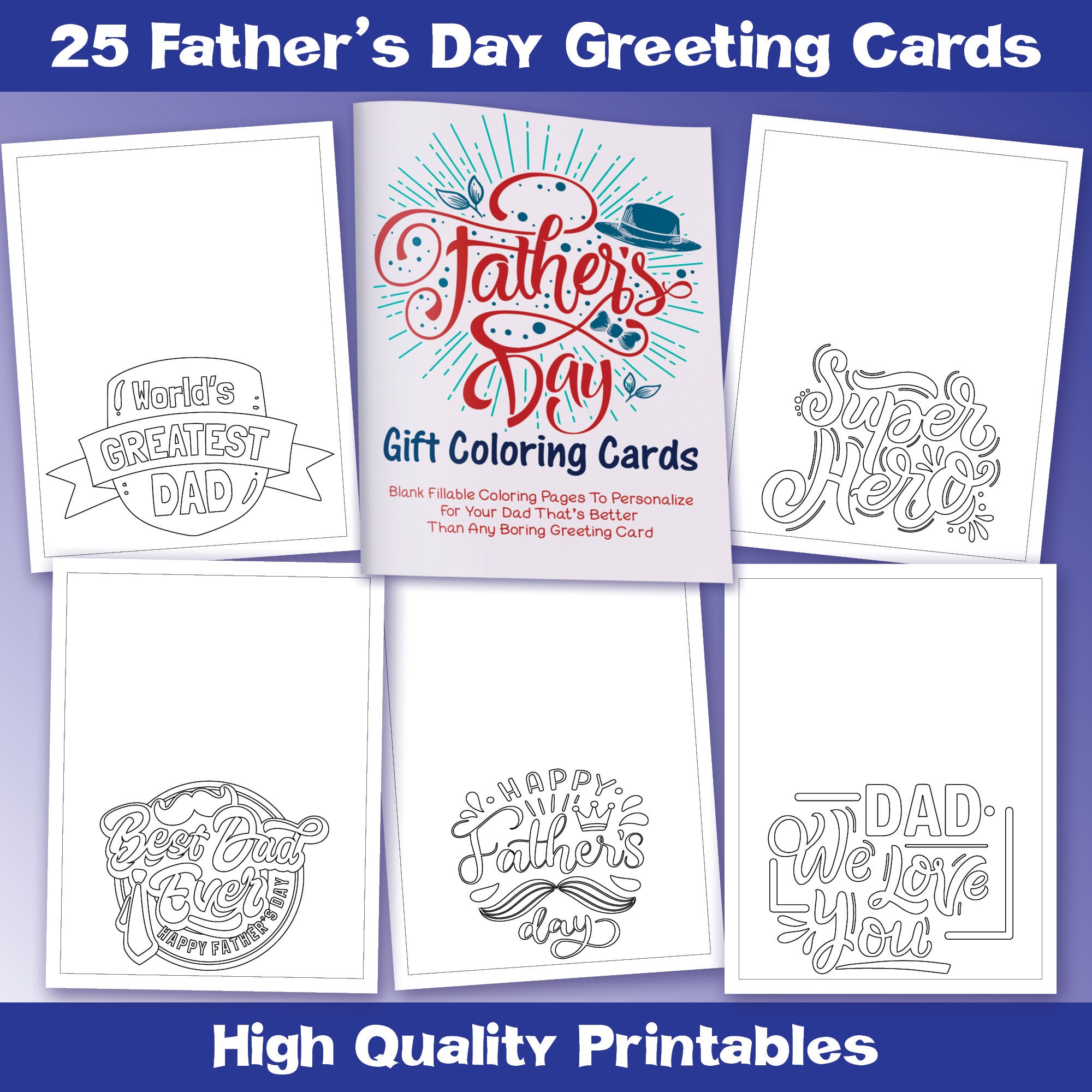 BEST VALUE 25 Father's Day Gift Coloring Cards Instant Download Blank ...