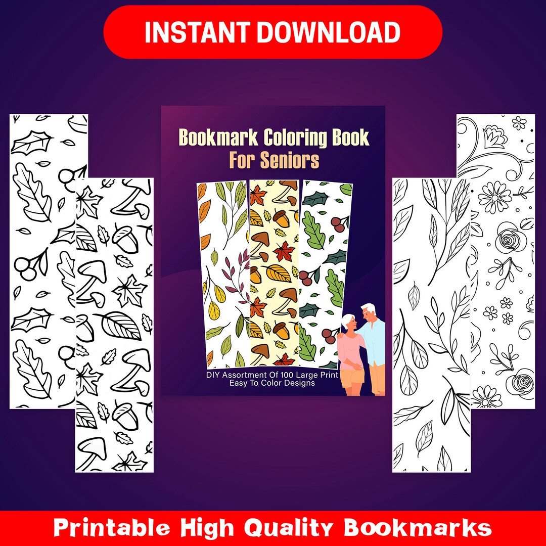BEST VALUE 20 Bookmark Coloring Book for Seniors - Instant Download DIY ...