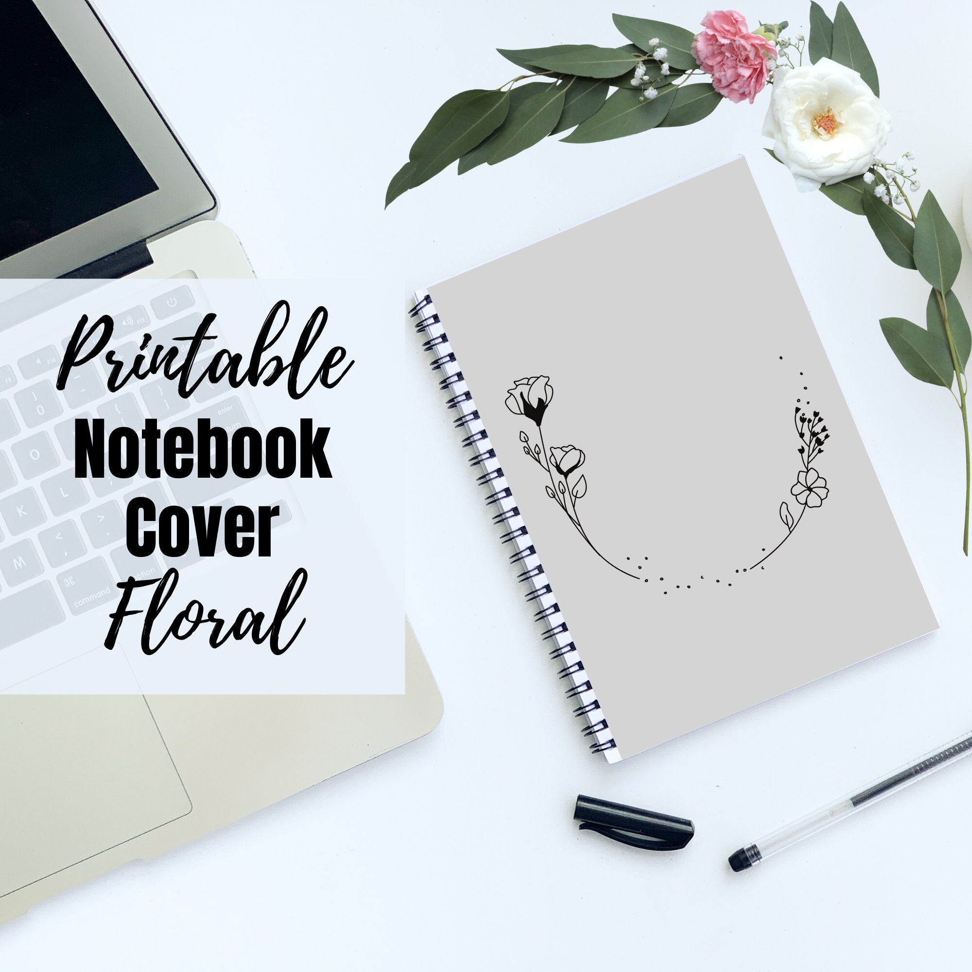 BEST VALUE 1 Printable Notebook Cover Gray Floral Theme - Instant ...