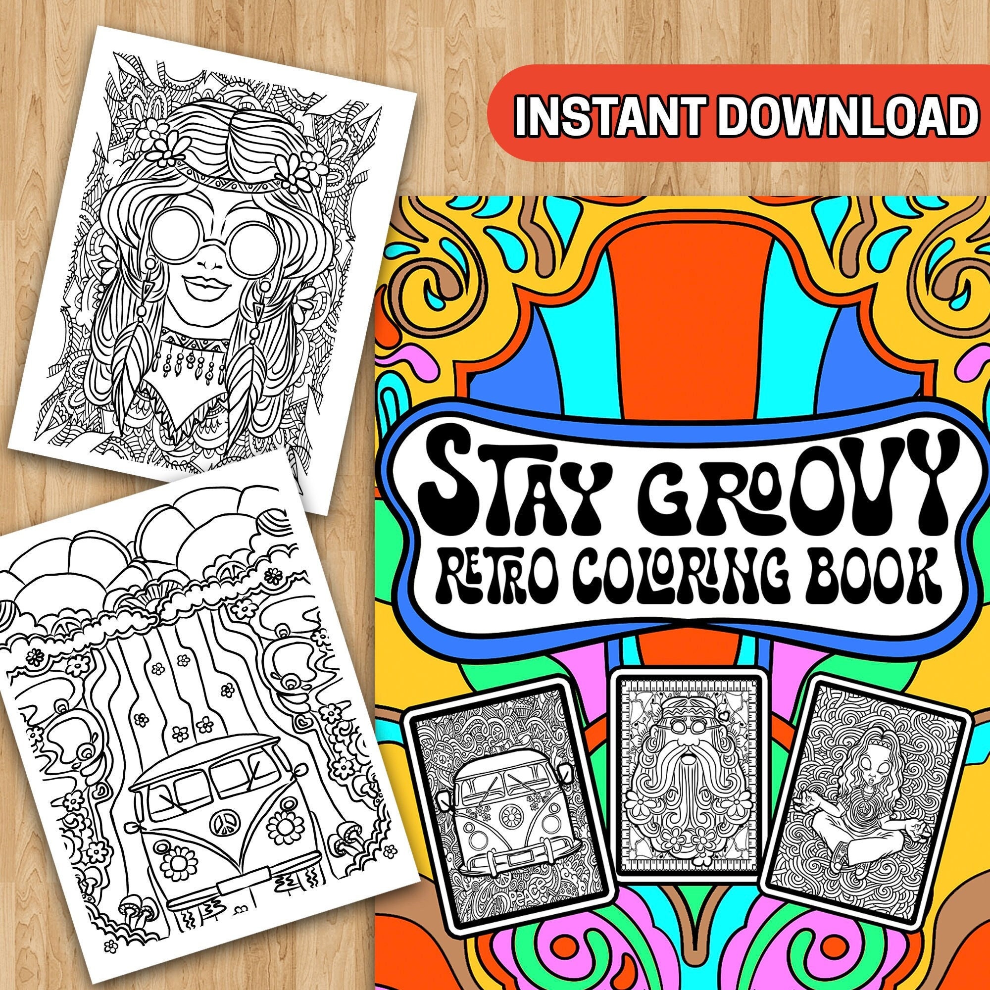 BEST VALUE Stay Groovy Retro Coloring Book - Instant Download Relaxing ...