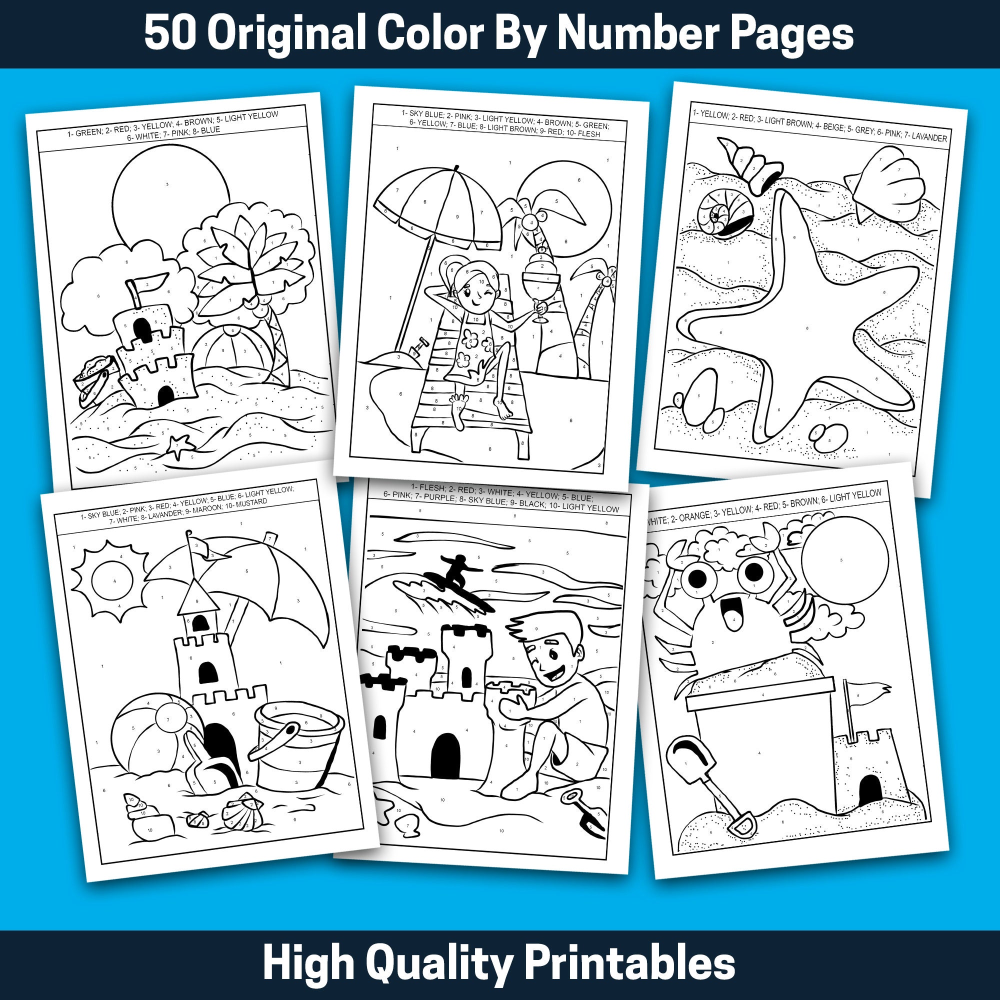 BEST VALUE 50 Beach Color by Number Coloring Book for Kids - Etsy