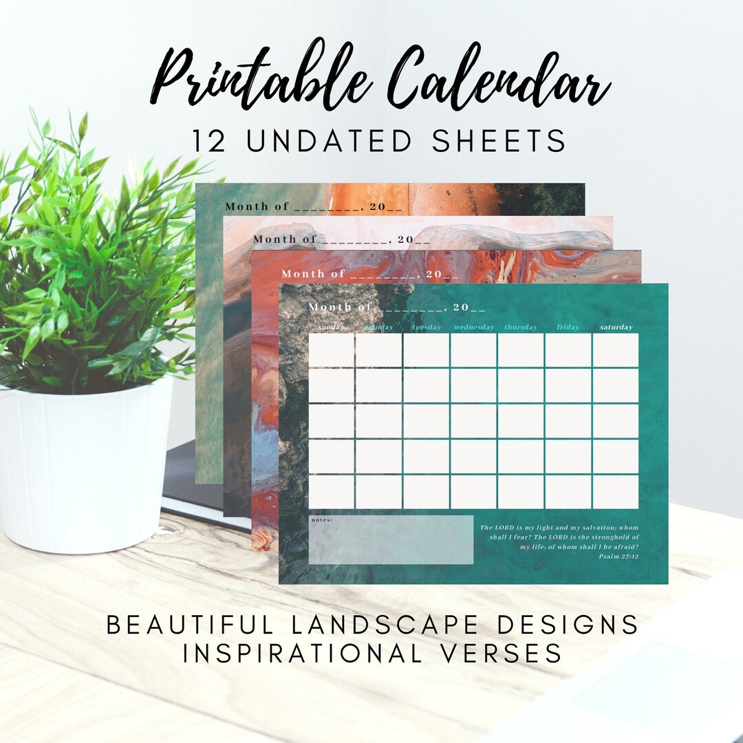 BEST VALUE 12 Printable Calendar Undated Sheets - Instant Download Desk ...