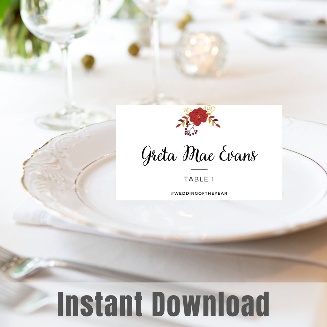 BEST VALUE Editable Table Name Card - Instant Download Floral Wedding ...