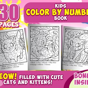 30 Color by Number Coloring Pages Cute Cat Coloring Book - Instant ...