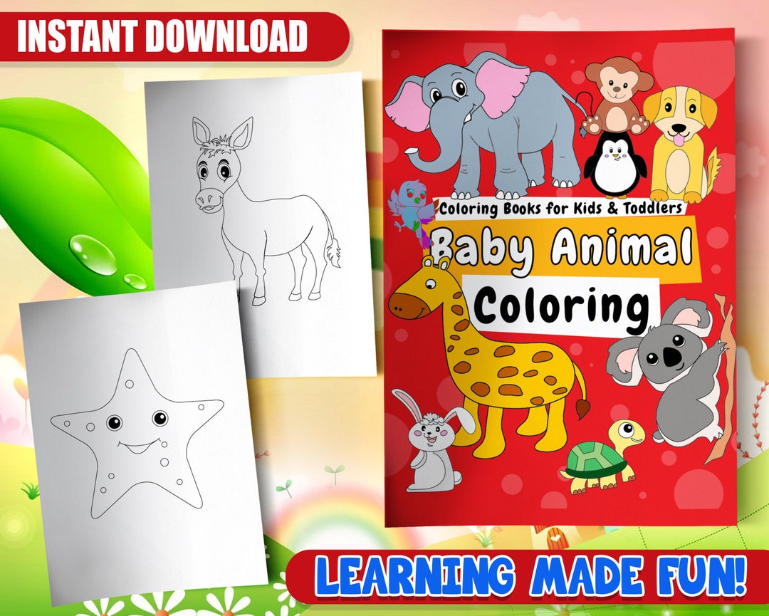 30 Baby Animal Coloring Pages - Instant Download Coloring Book for Kids ...
