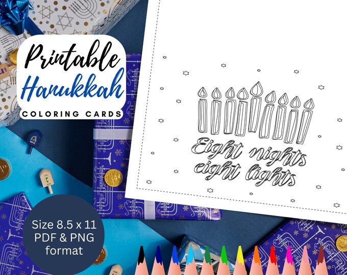 Hanukkah Cards to Color. 3 Coloring Pages of Happy Hanukkah Card. Cute ...