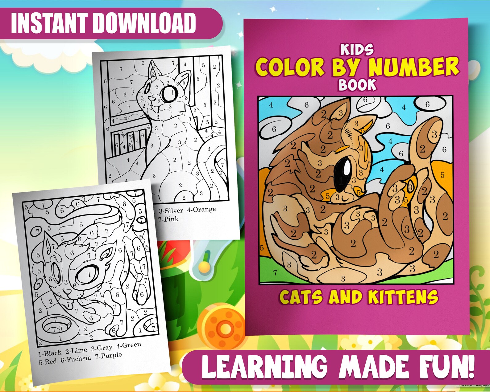 30 Color by Number Coloring Pages Cute Cat Coloring Book Instant ...