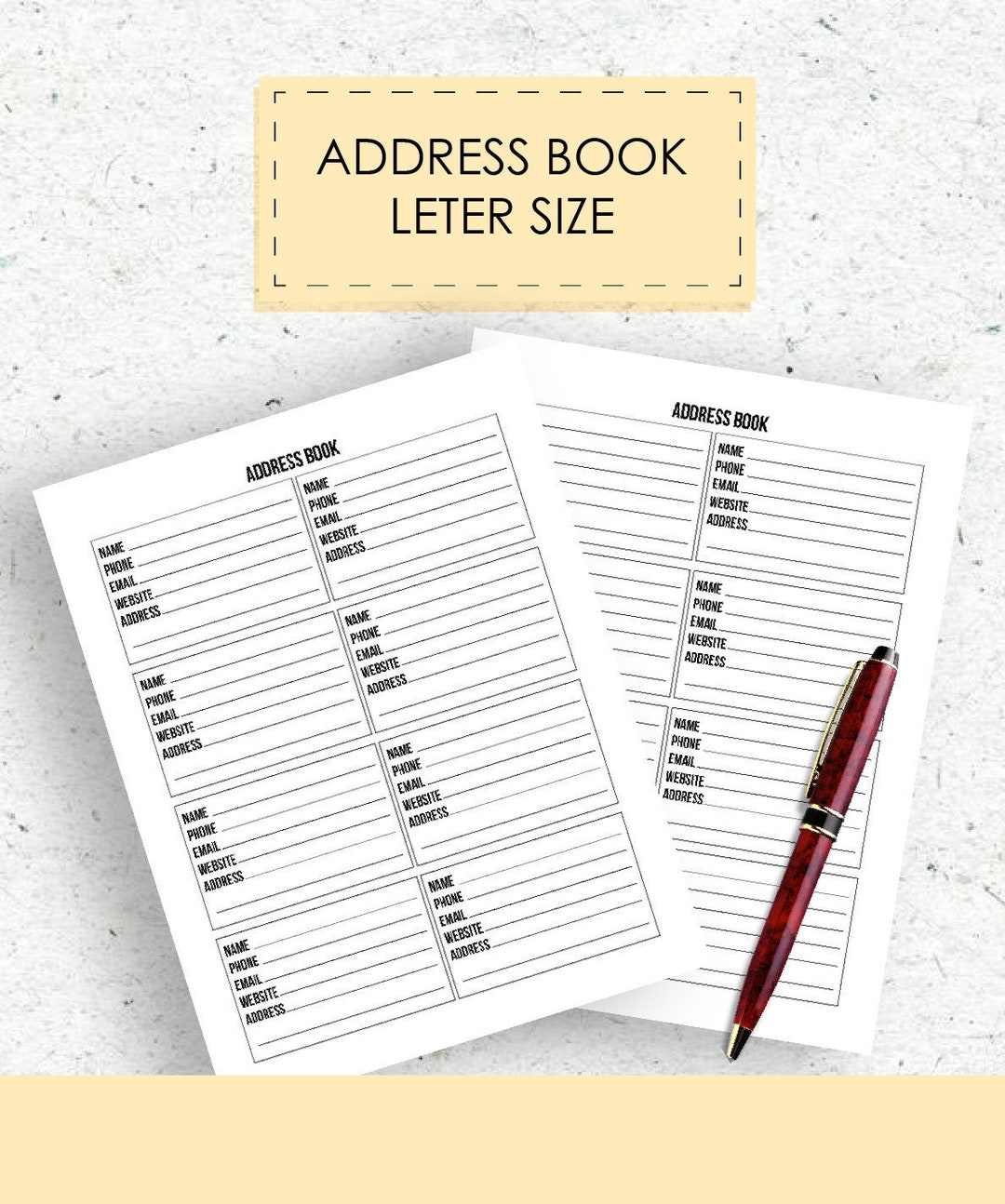 Printable Address Book Printable Insert Contact Pages Contact List With ...