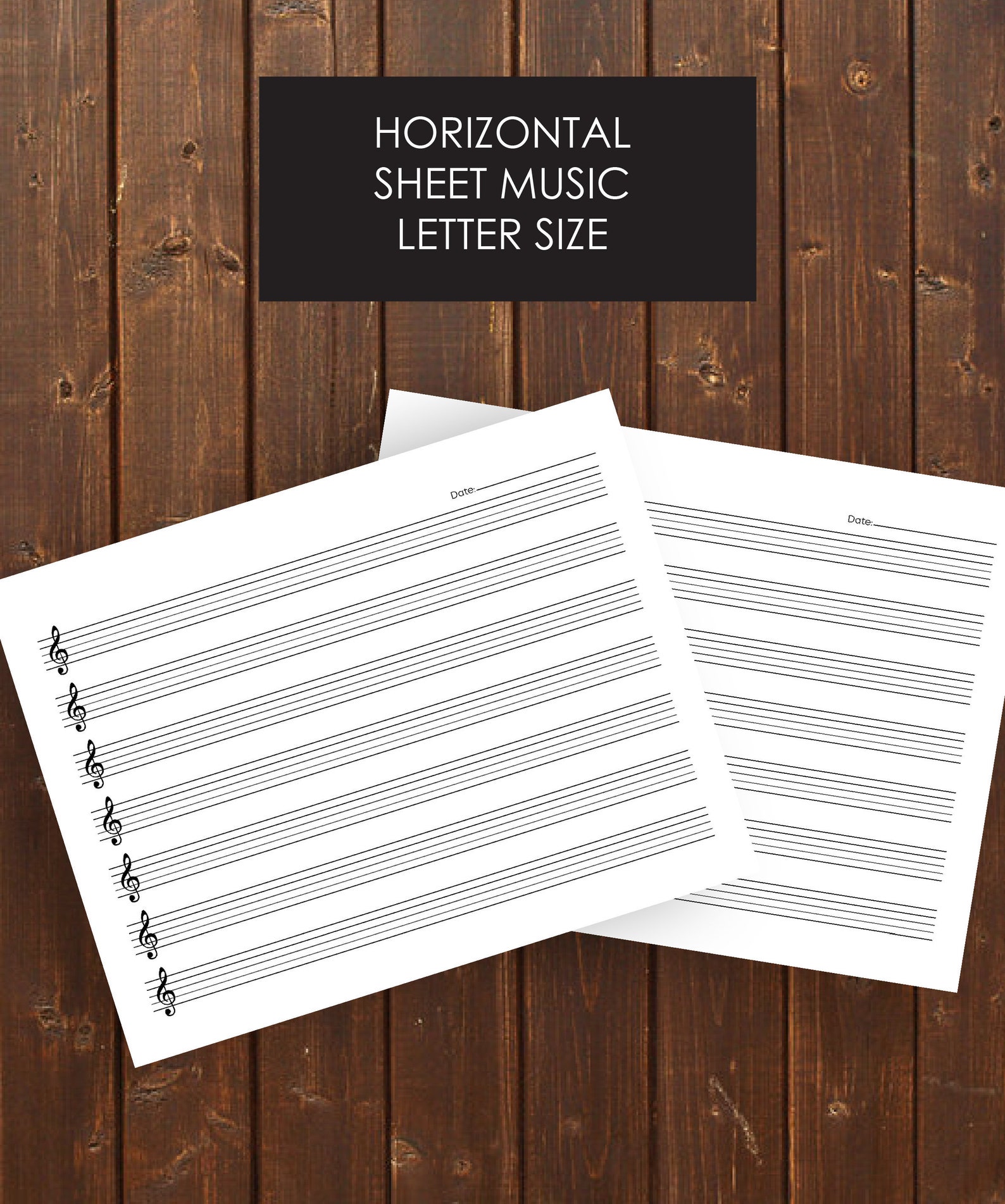 Horizontal Music Staff Bar Charts Printable PDF, Manuscript Paper ...