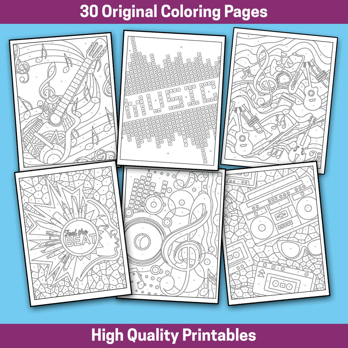 BEST VALUE 30 Melody Music Mosaic Color by Number Instant Download ...