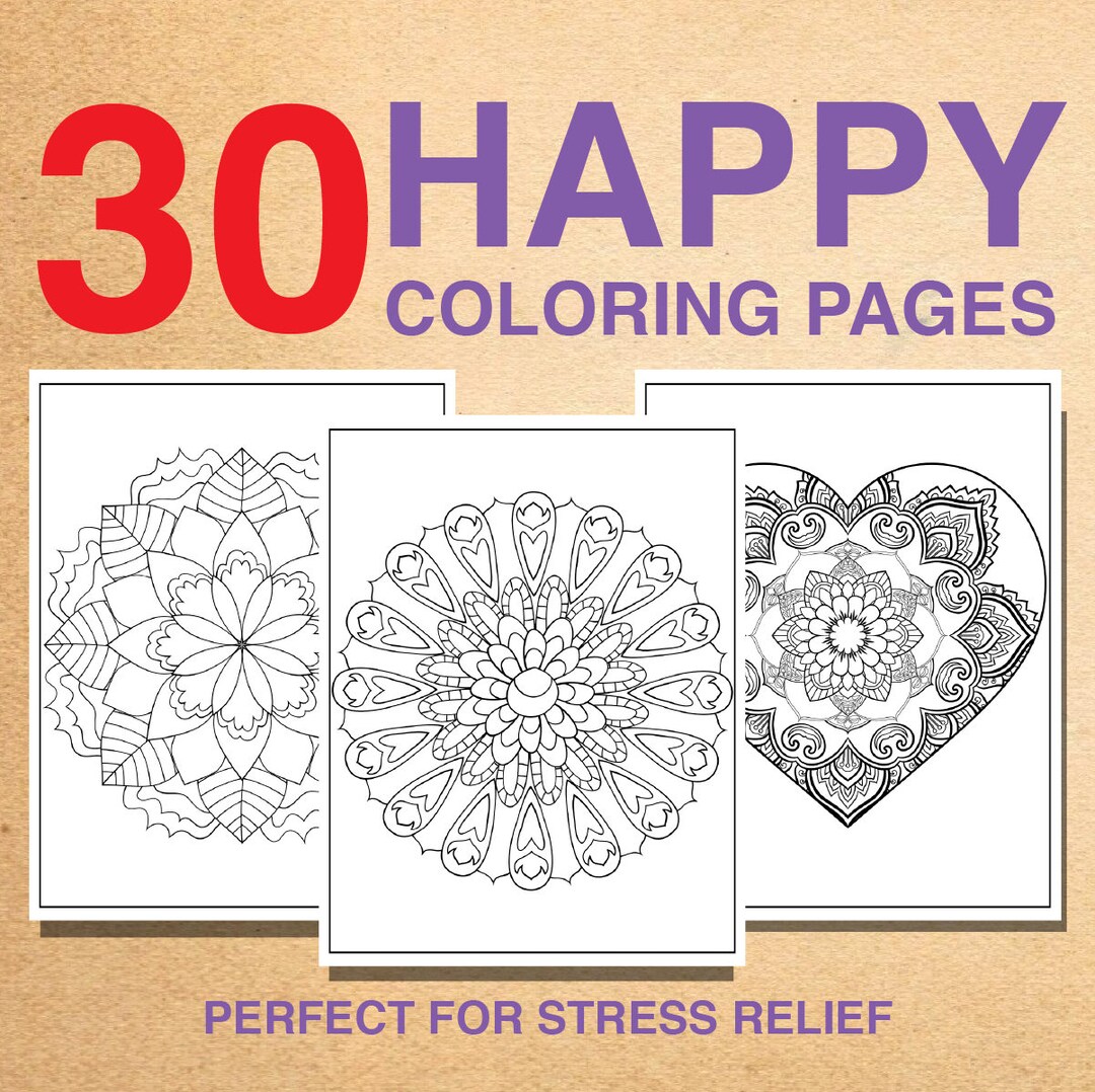 30 Happy Mandala Coloring Pages to Relieve Stress, Anxiety Depression ...