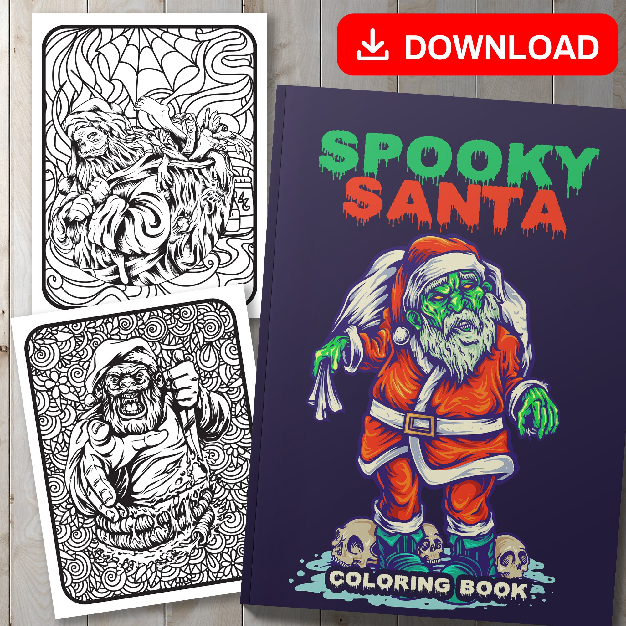 BEST VALUE Spooky Santa Coloring Book Instant Download Cute and Creepy ...