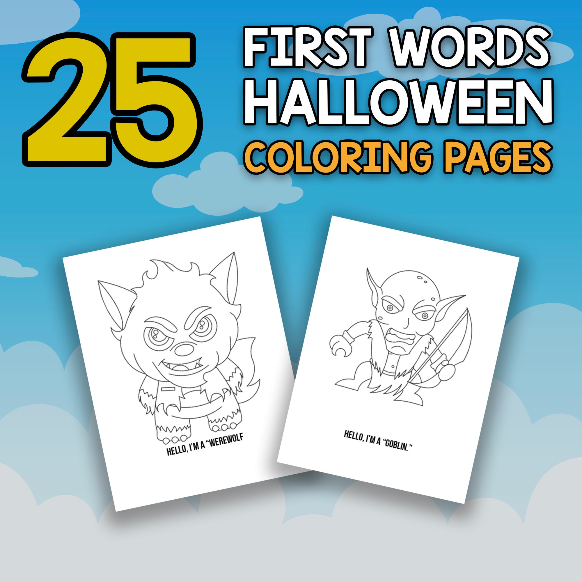 25 First Words Coloring Book: Halloween Edition Coloring Pages Instant ...
