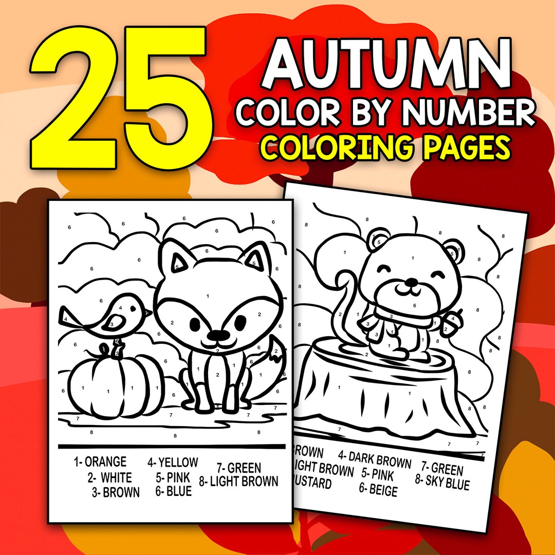 BEST VALUE Autumn Color by Number Coloring Book for Kids 25 Printable ...