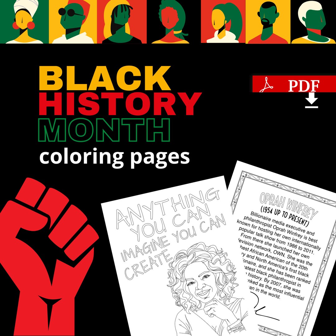 BEST VALUE! Black History Month Coloring Pages - Digital Download Oprah ...