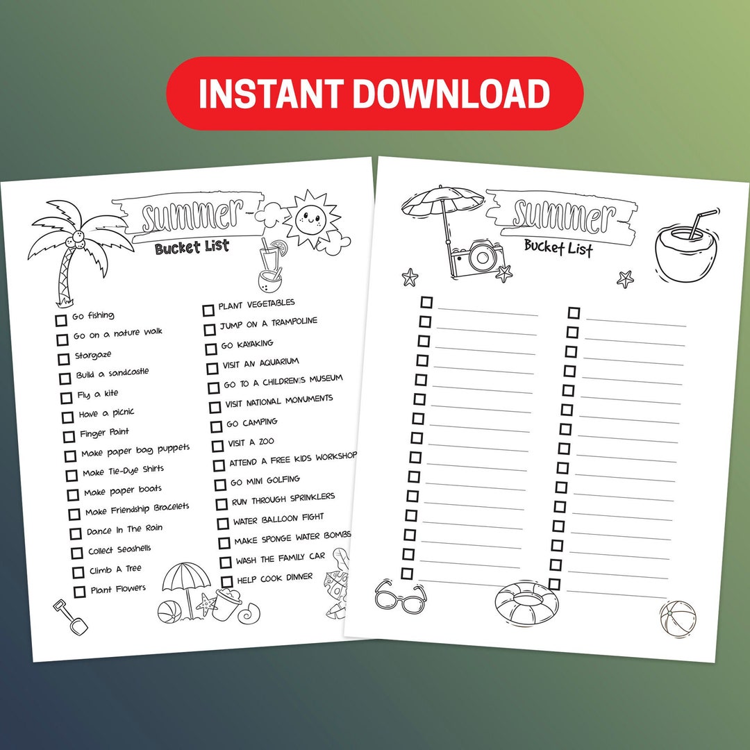 Summer Bucket List for Kids, Fun Summer Activities, Printable Craft ...