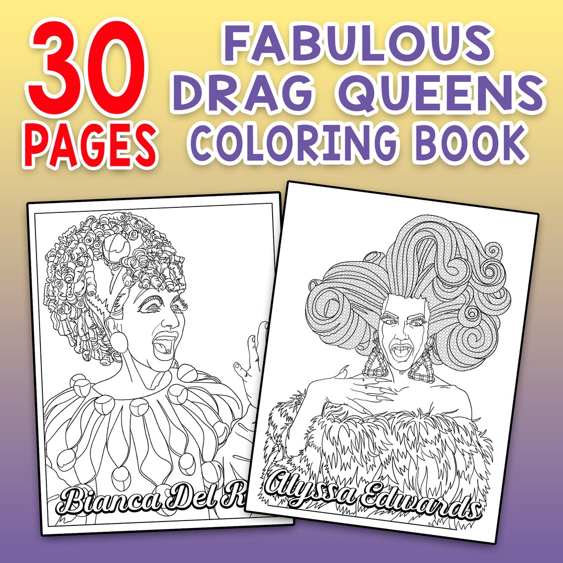 BEST VALUE Fabulous Drag Queens Coloring Book Instant Download A Sassy ...