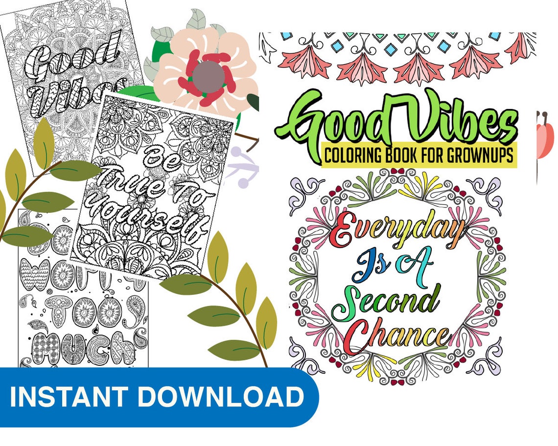 30 Good Vibes Only Coloring Pages Instant Download Coloring Book for ...