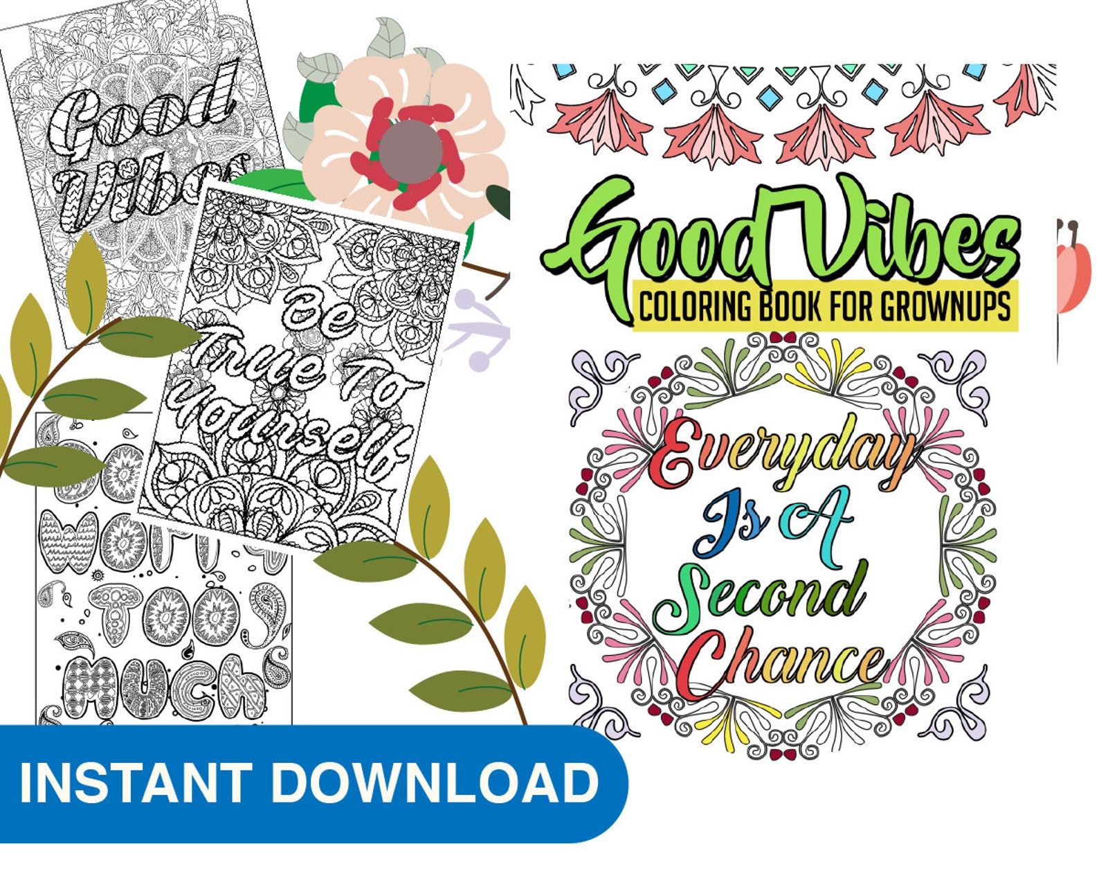 30 Good Vibes Only Coloring Pages Instant Download Coloring Book for ...