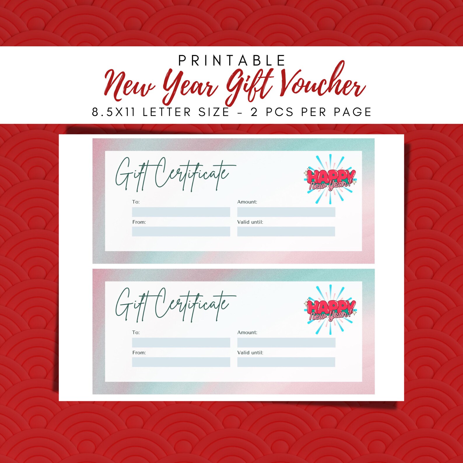 BEST VALUE Printable New Year Gift Certificate -instant Download Gift ...