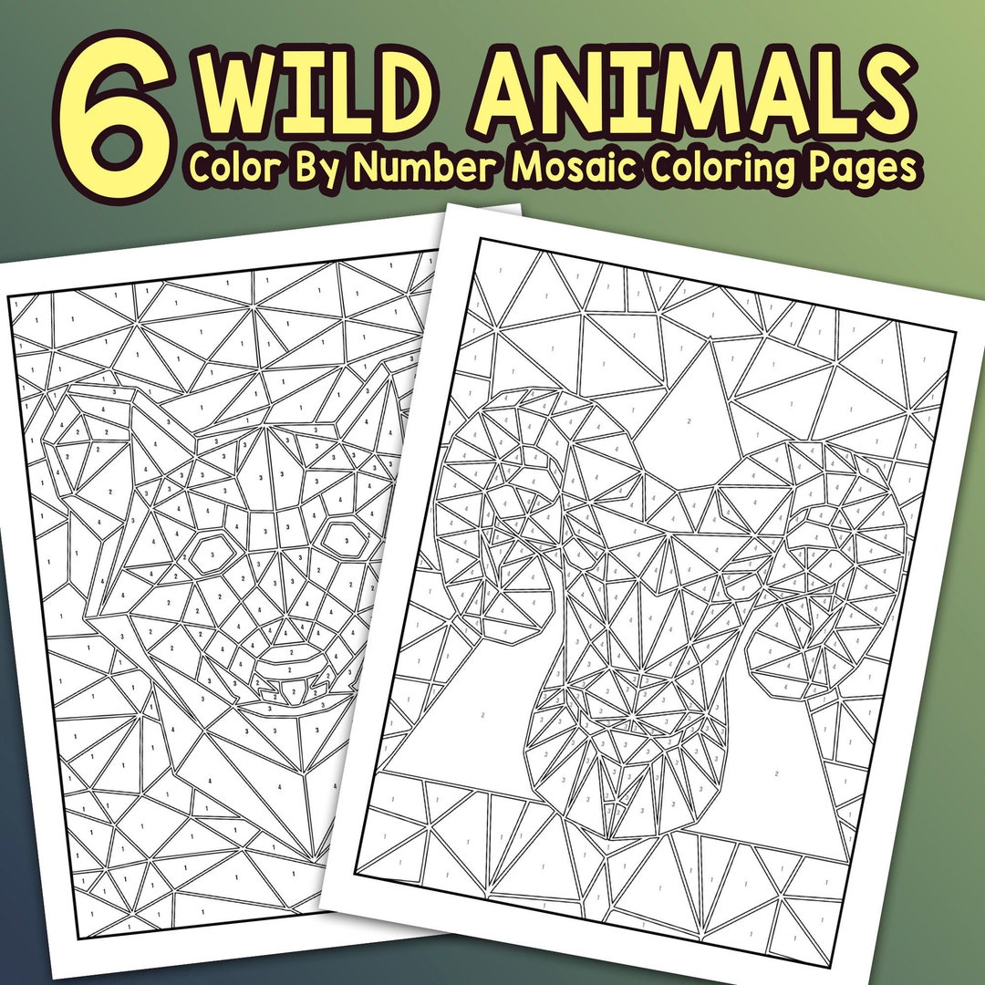 Wild Animals Color by Number Mosaic Coloring Pages - Instant Download ...
