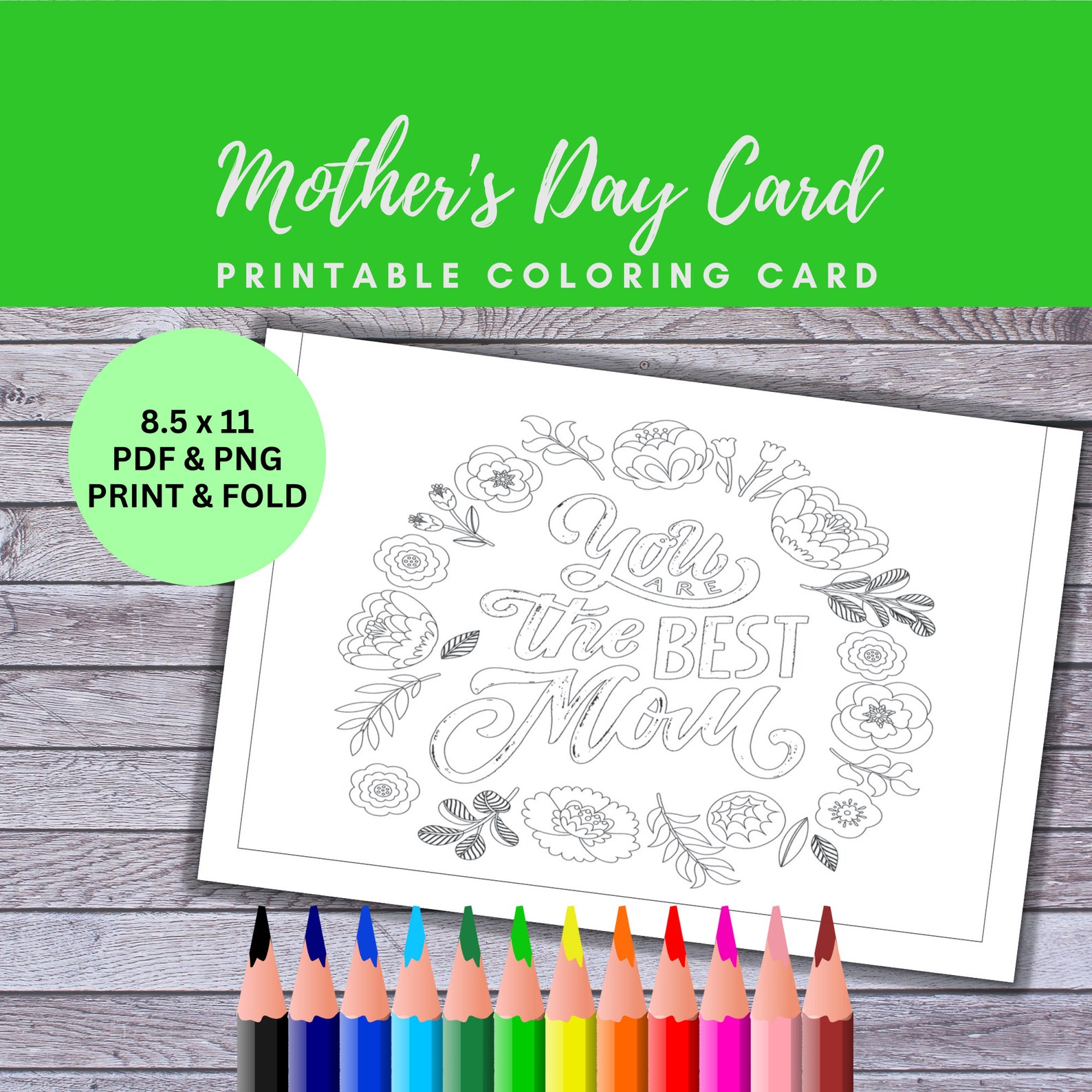 BEST VALUE Happy Mother's Day Printable Coloring Card Instant Download ...