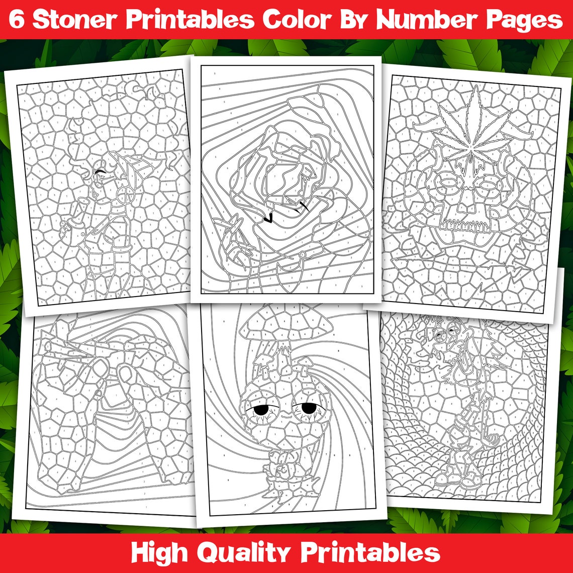 BEST VALUE 6 Stoner Printable Color by Number Instant Download Trippy ...