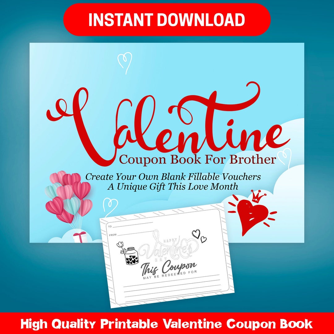 BEST VALUE 30 Valentine Coupon Book for Brother - Instant Download ...