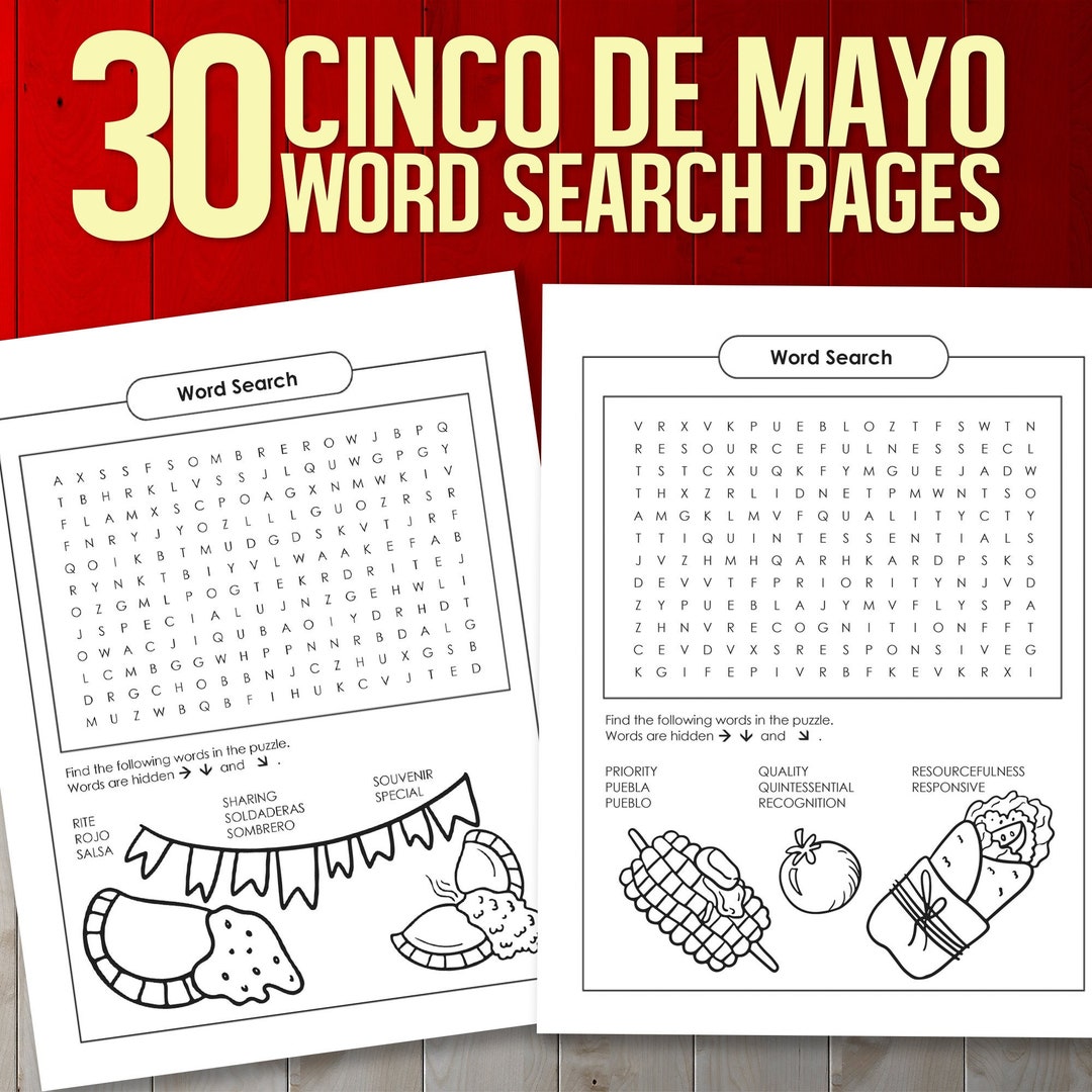 BEST VALUE Fun Word Search Puzzles for Cinco De Mayo! - Instant ...