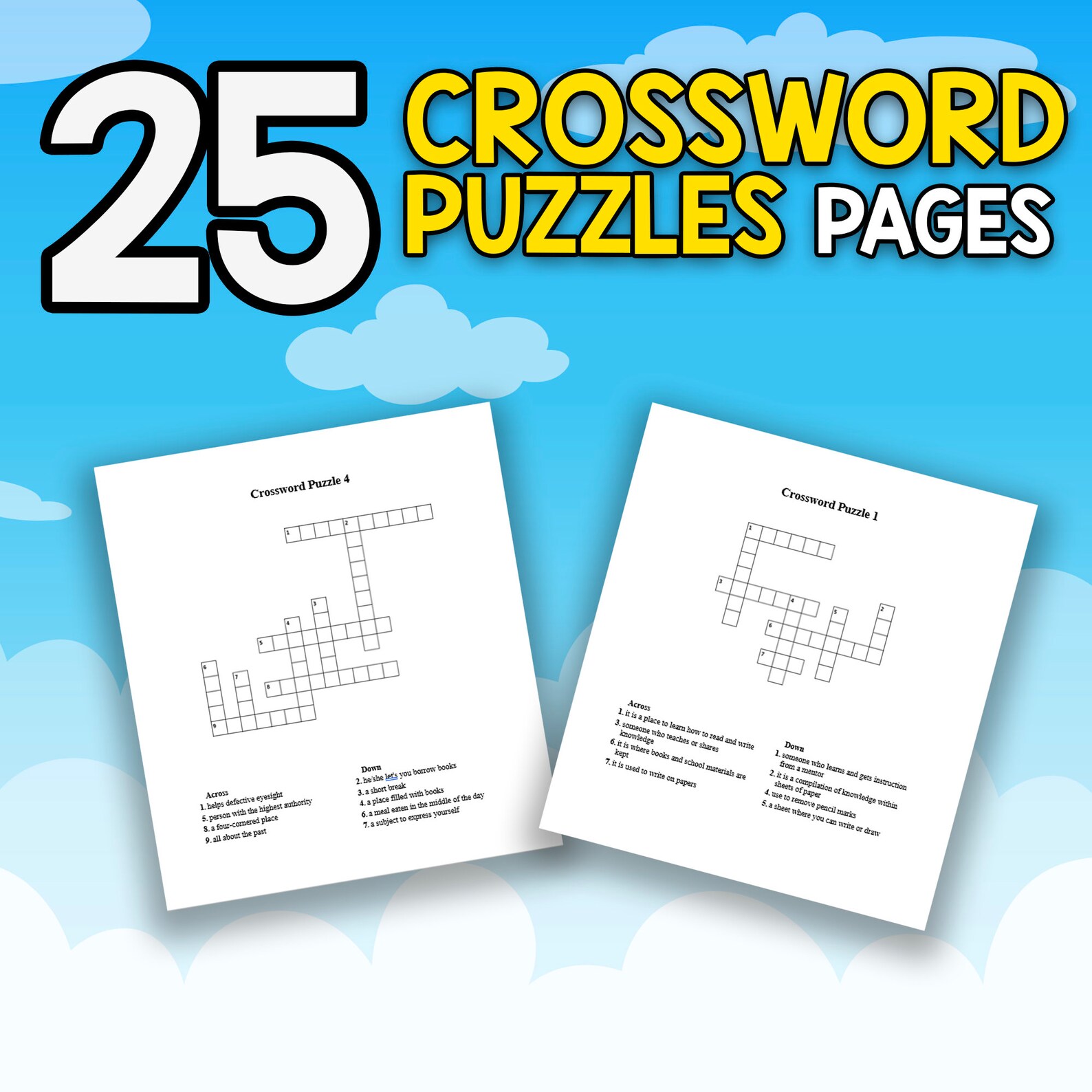 25 Crossword Puzzles Pages Instant Download My First - Etsy