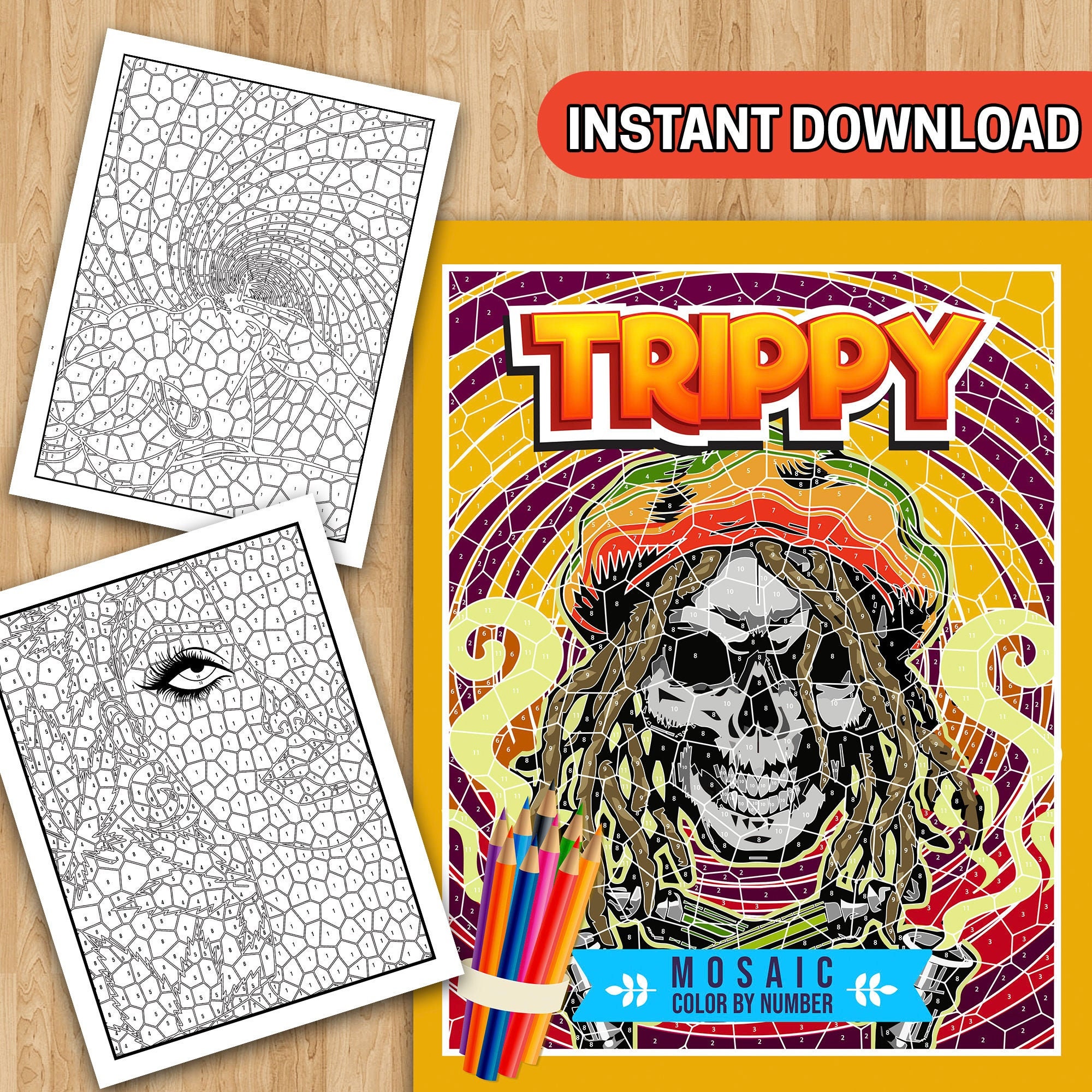 Buy BEST VALUE Trippy Mosaic Color by Number - Stoner Printable ...