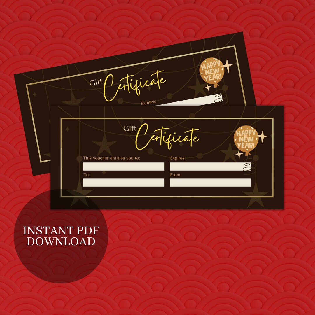 BEST VALUE Printable New Year Gift Certificate -instant Download Gift ...